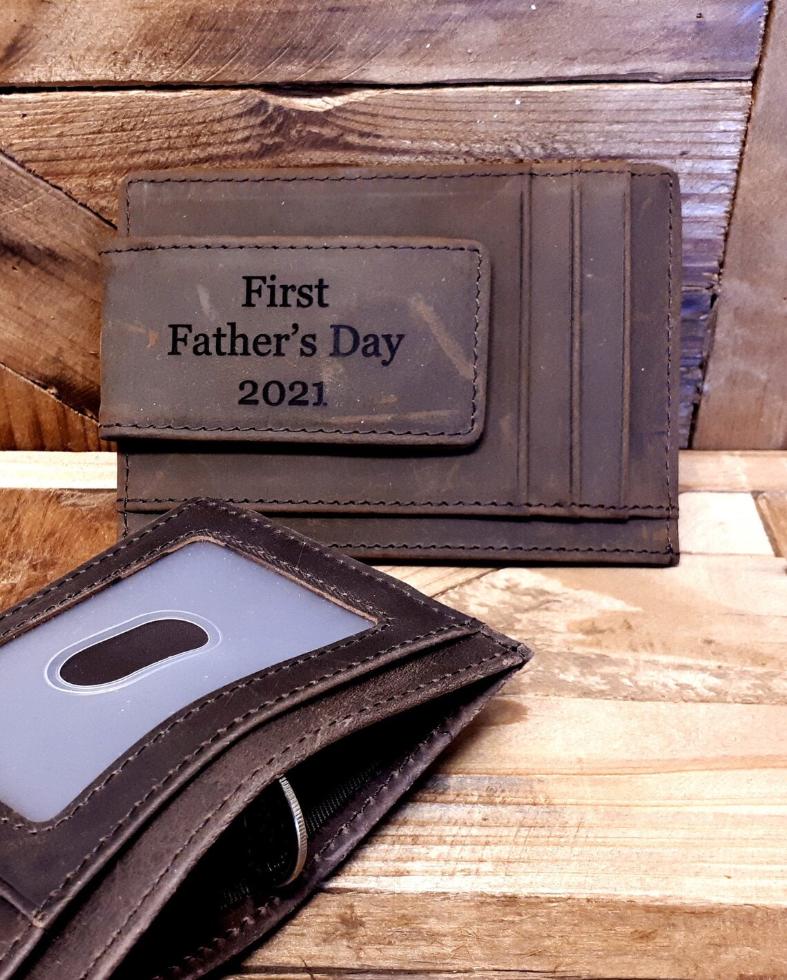 ID Window Money Clip Personalized Magnetic Wallet Cowhide - Etsy