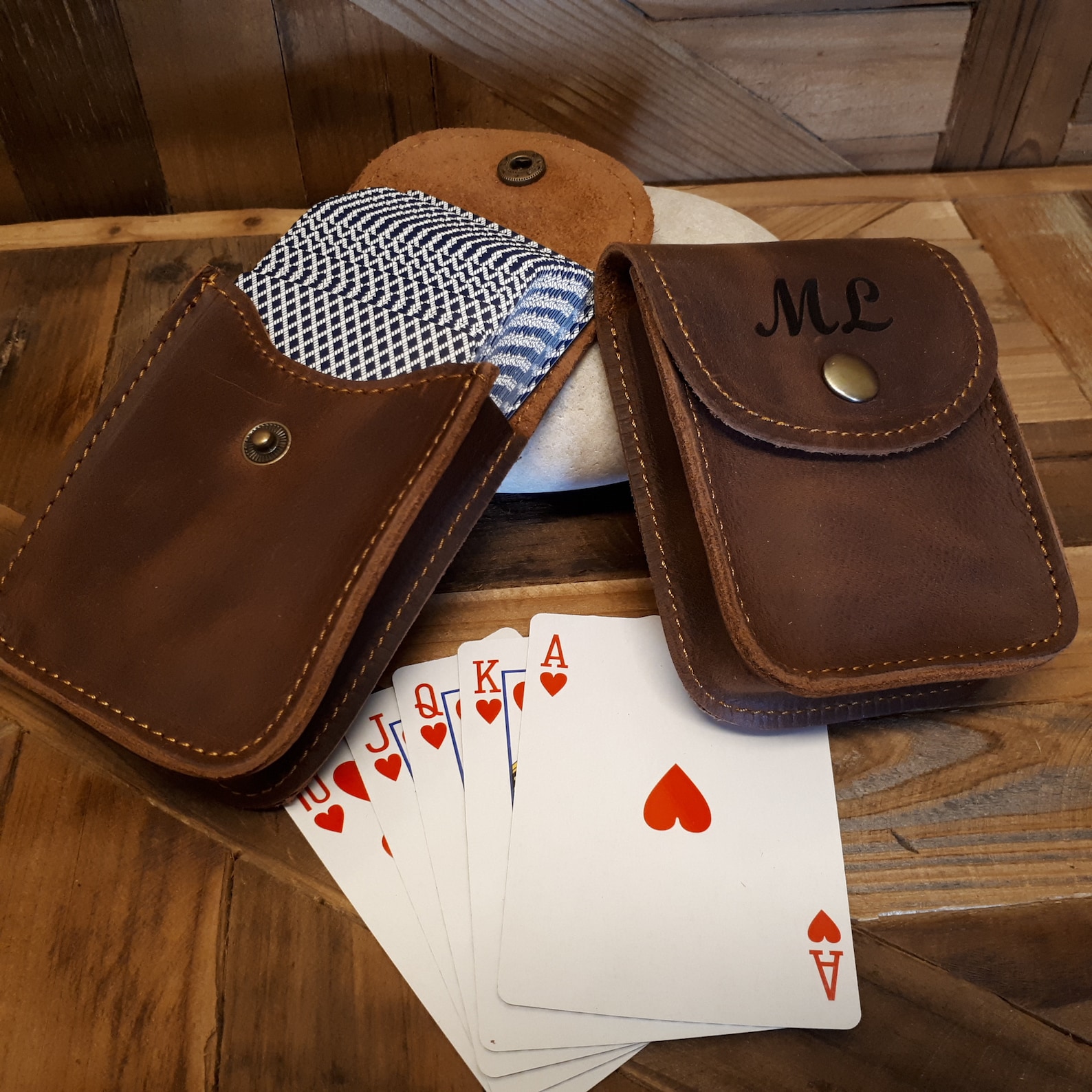 Leather Playing Card Case, Leather Card Sleeve, Playing Cards Travel ...