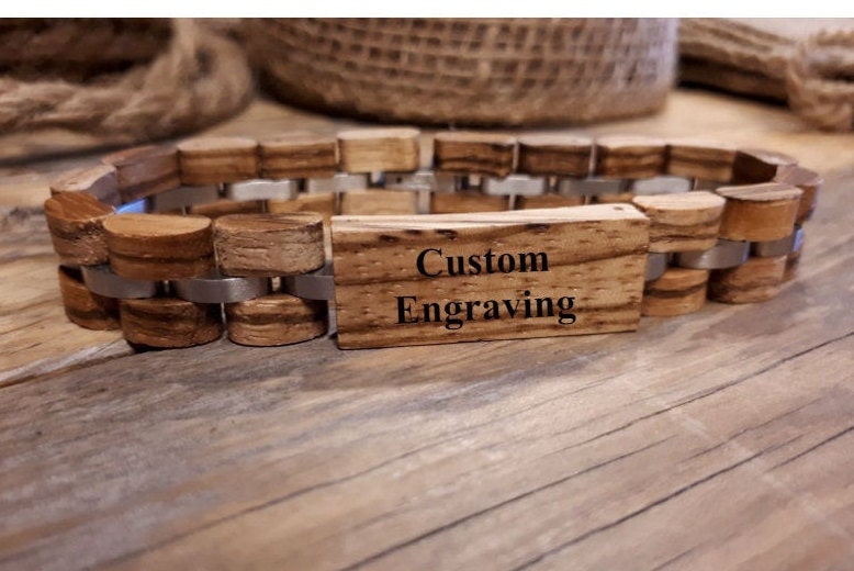 Engraved wood bracelet Wooden bracelet Custom Bracelet Mens | Etsy