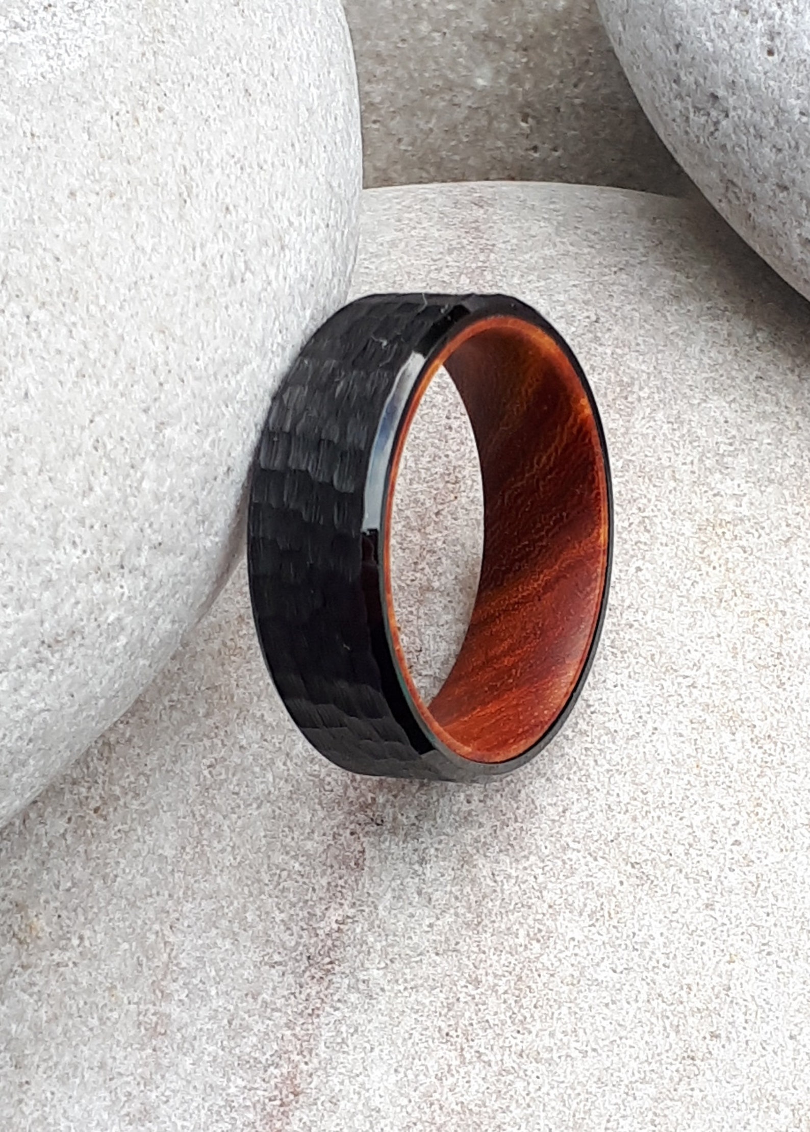 Black Tungsten Wood Ring Hammered Tungsten ring Tungsten | Etsy