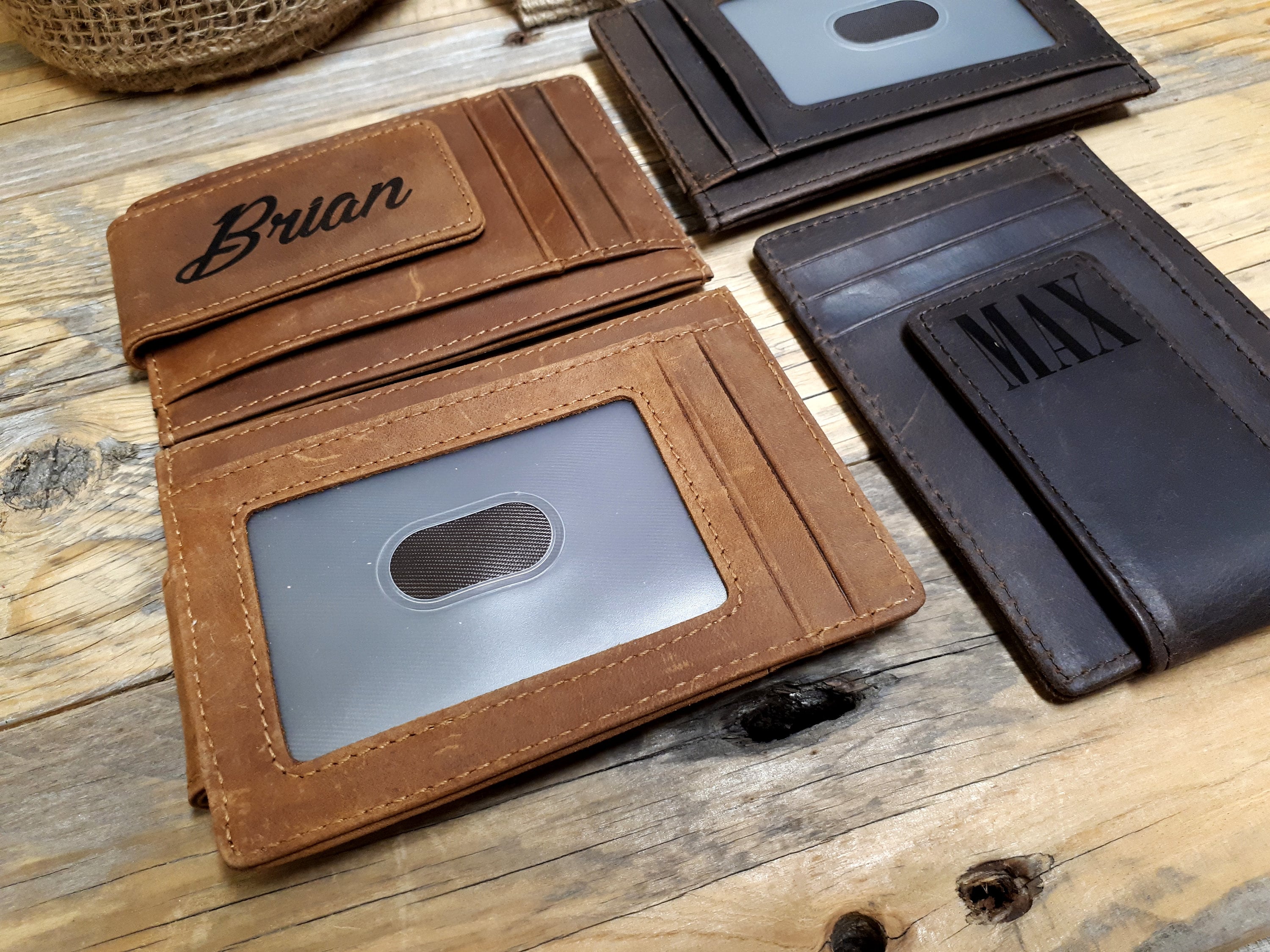 ID Window Wallet Personalized Magnetic Wallet Cowhide - Etsy