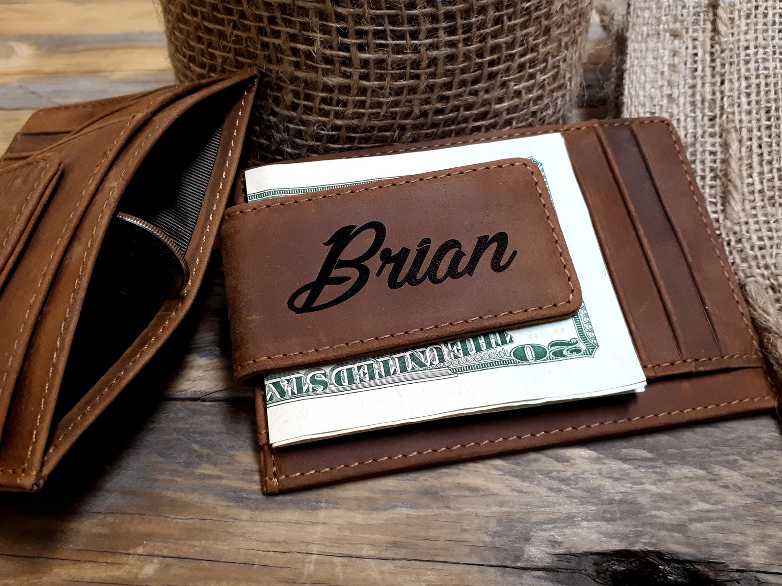 ID Window Money Clip Personalized Magnetic Wallet Cowhide - Etsy