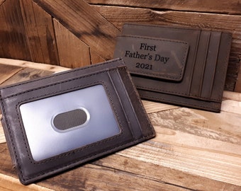 Minimalist Leather Wallet With Id Window Personalized Bifold - Etsy