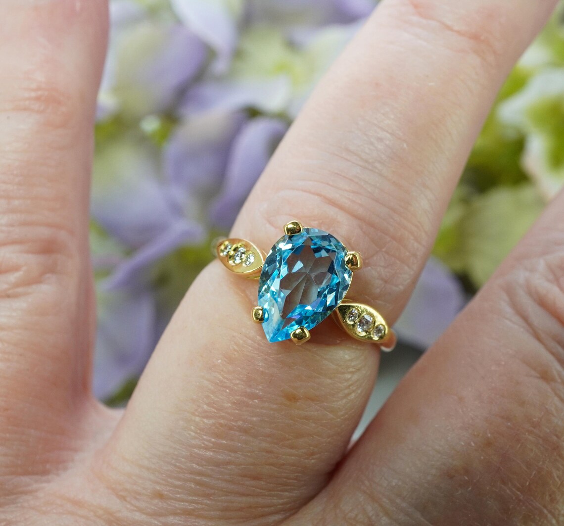 Vintage High Quality Aquamarine Diamond 3 Stone Ring 18K Gold Estate - Etsy