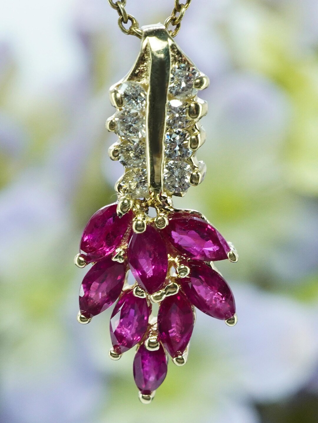Vintage Burmese Ruby Diamond Pendant 14K Gold Estate 1"long - Etsy