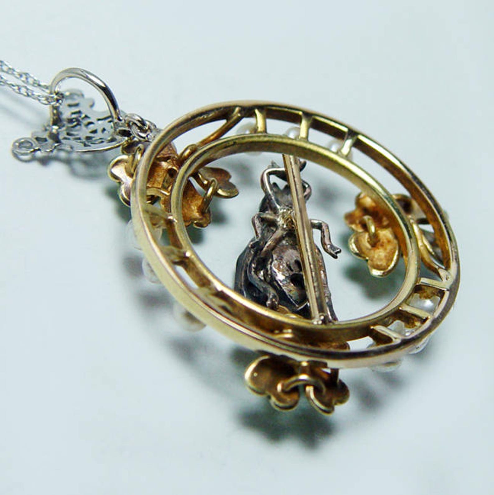 Art Nouveau Diamond Fly Pendant: Green Enamel, Seed Pearl, 14K Gold - Etsy