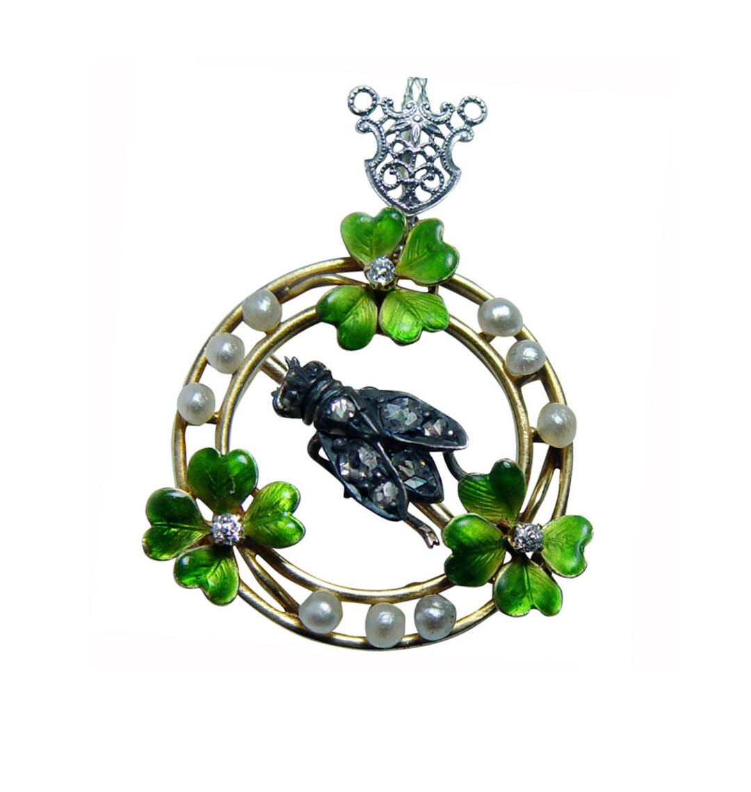 Art Nouveau Diamond Fly Insect Enamel Pendant 14K Gold Estate - Etsy