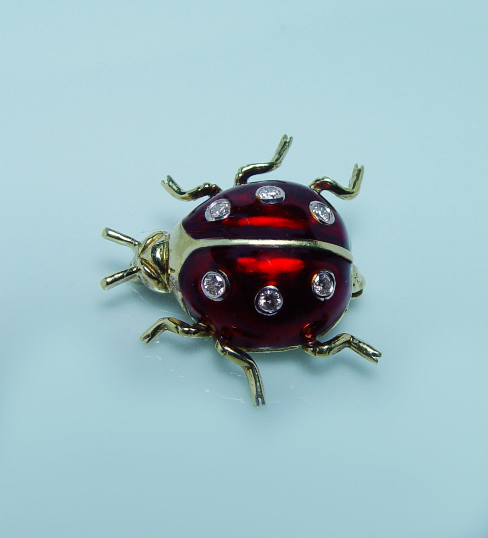 Levian Diamond Ladybug Red Enamel Brooch Pin 18K Gold Vintage Animal ...