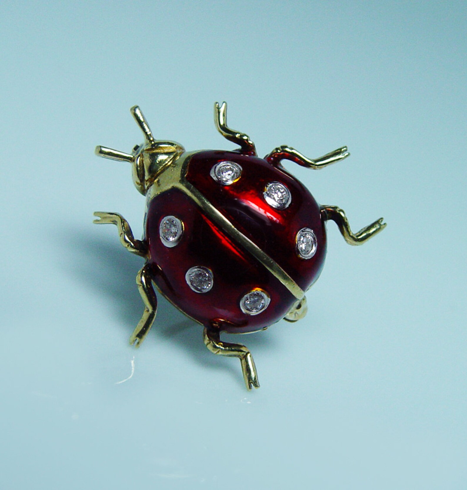 Levian Diamond Ladybug Red Enamel Brooch Pin 18K Gold Vintage Animal ...