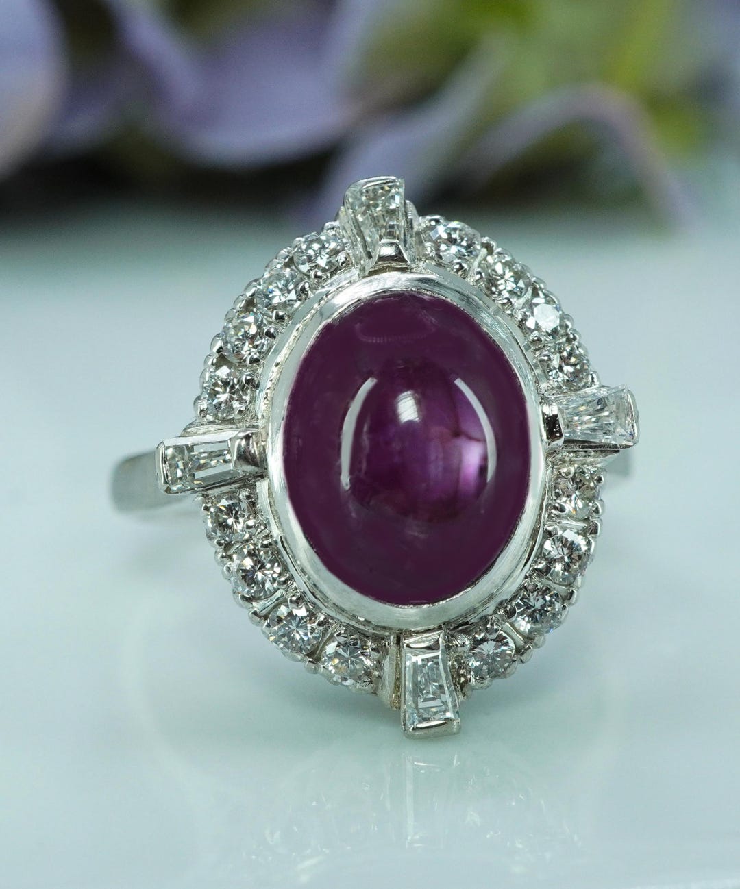 Vintage Platinum Star RUBY Diamond Princess Diana Halo Filigree Ring ...