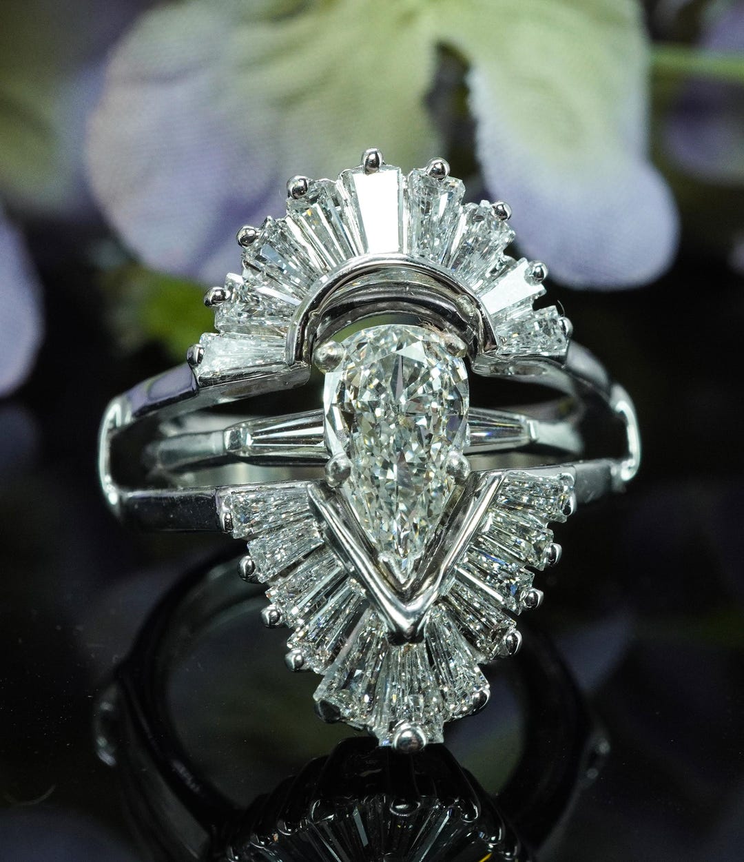 Vintage 14K White Gold Baguette Diamond Wedding Guard Ring - Etsy