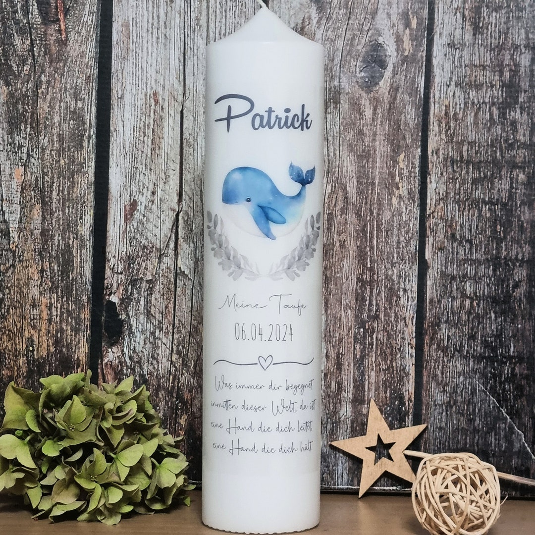 Baptismal Candle Whale "patrick" for Girls and Boys, Inscribed With ...