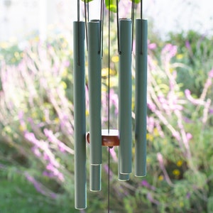 Memorial Wind Chimes | Personalized Name and Photo | Red Wood and Green ...