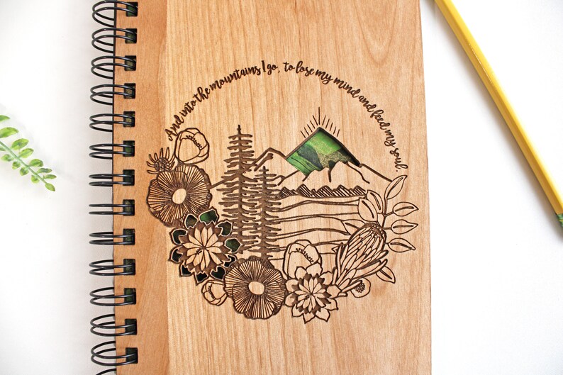 Mountains Personalized Wood Journal Bamboo Alder Birch | Etsy