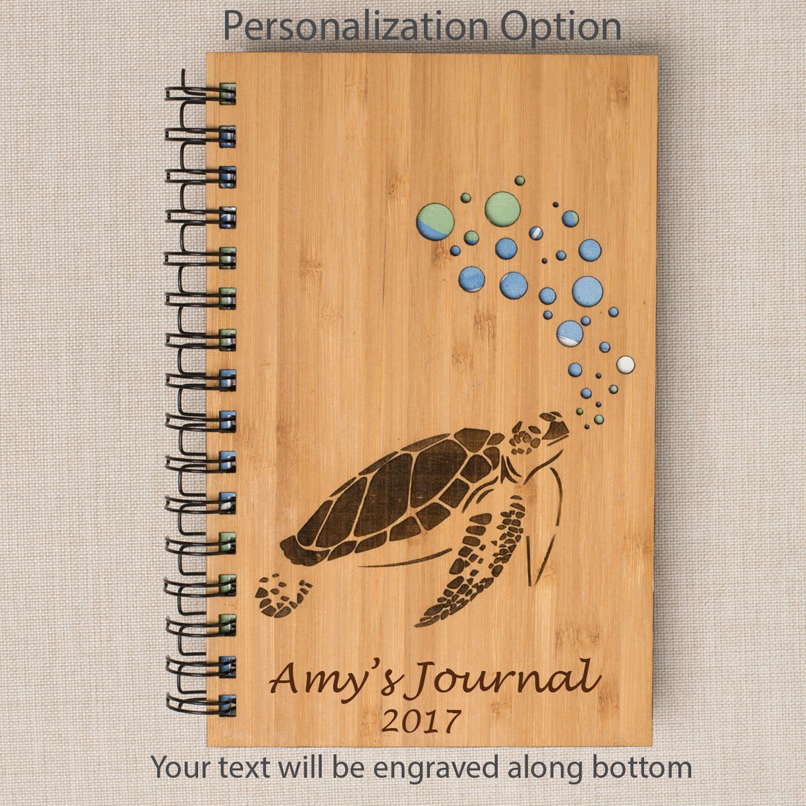 Sea Turtle Personalized Wood Journal Bamboo Alder Birch | Etsy