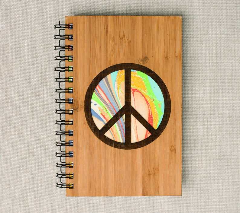 Peace Sign Personalized Wood Journal - Bamboo, Birch Options - Etsy
