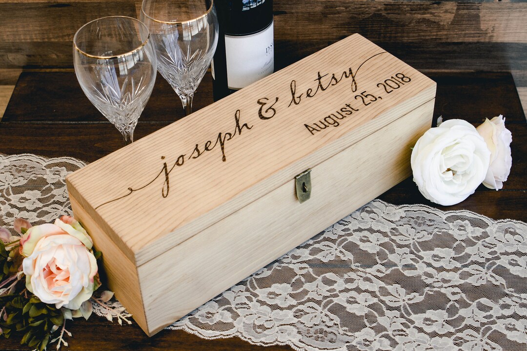 Wine Box With Lock - Custom Engraved With Name and Date - Champagne Box ...