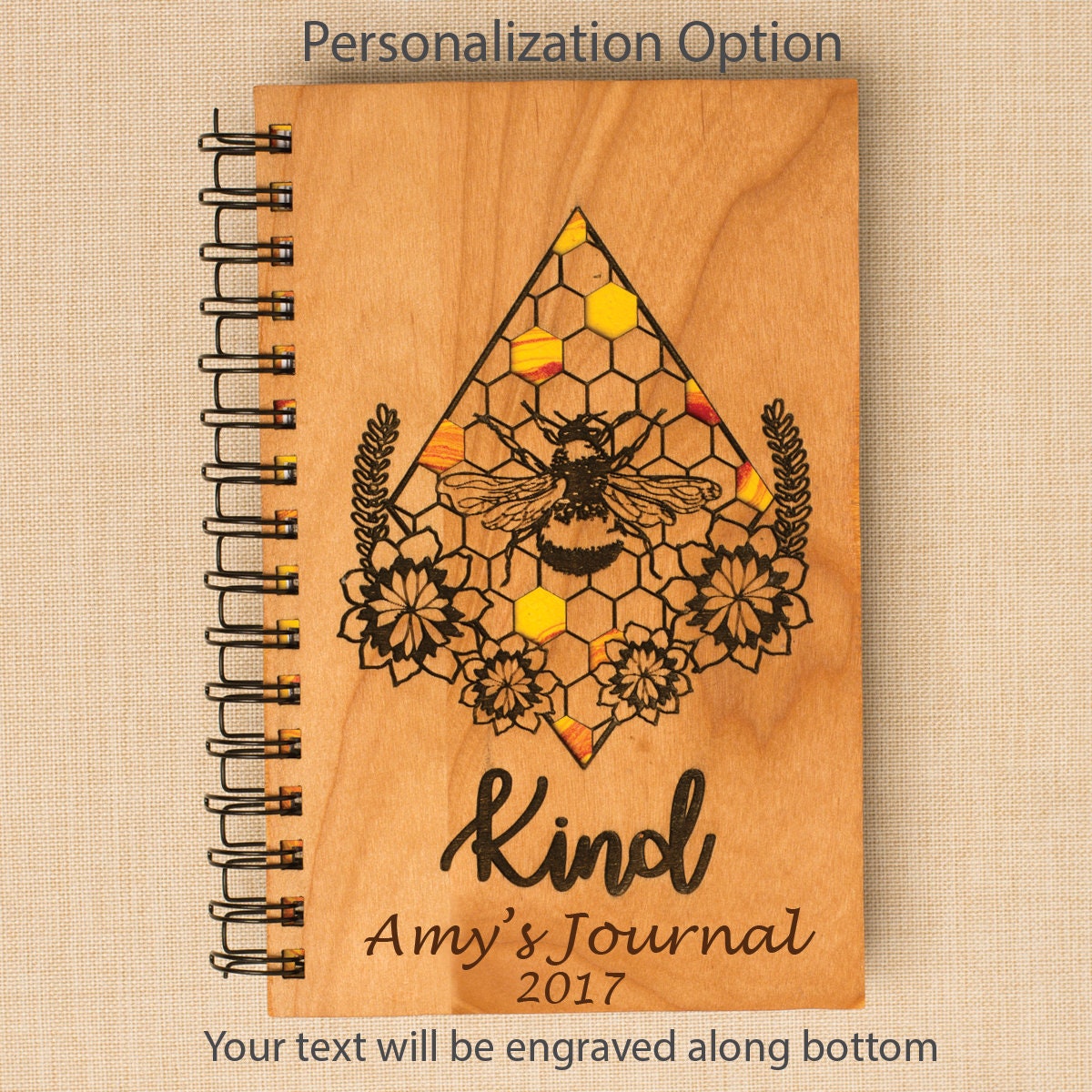 Bee Kind Personalized Wood Journal - Bamboo, Birch Options - Etsy