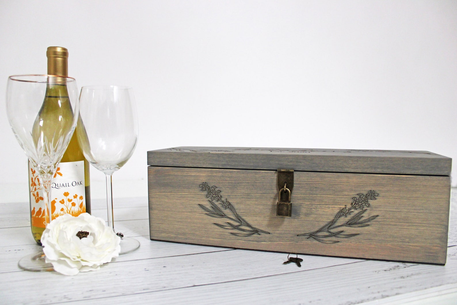 Wine Box With Lock Lavender Floral Wreath Personalized - Etsy