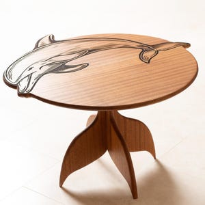 Dolphin Engraved Coffee Table | Round Hardwood Table | Artisan Handmade ...