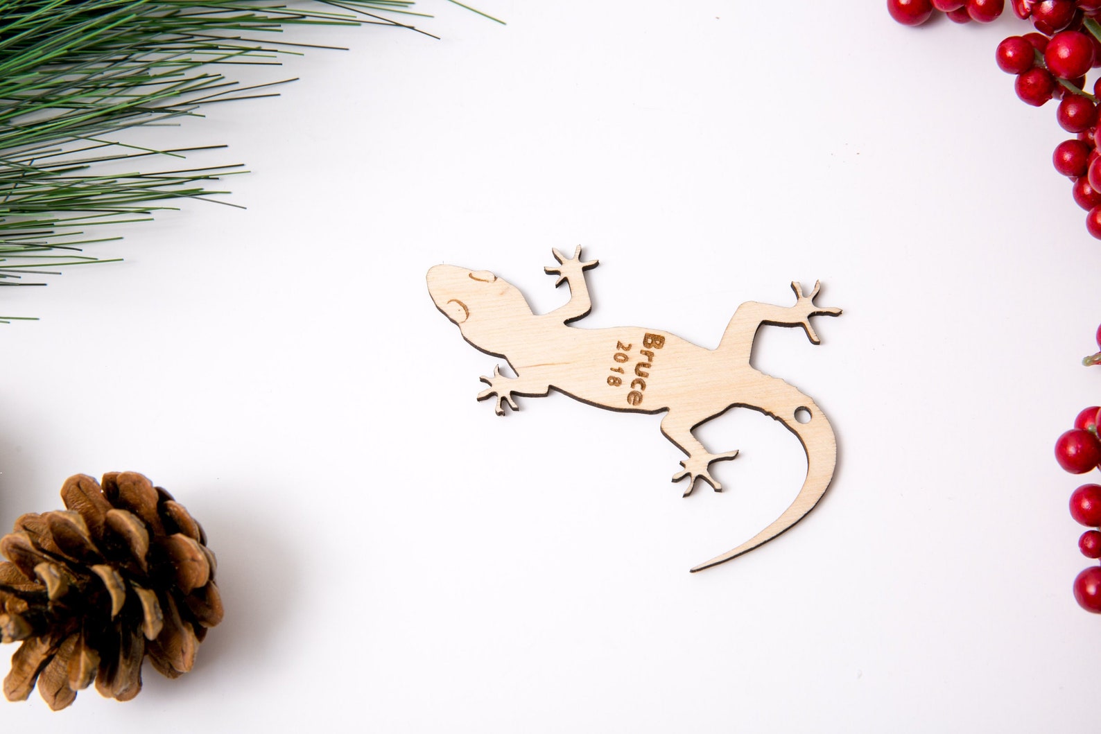 Personalized Gecko Christmas Ornament Name Date Hanging Wood Engraved ...