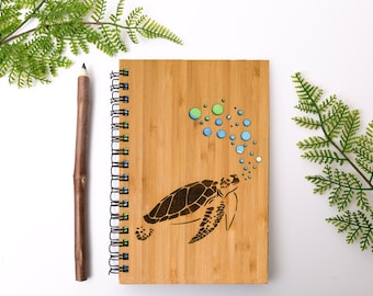 Sea Turtle Personalized Wood Photo Album Beach House Guest Book Bamboo ...