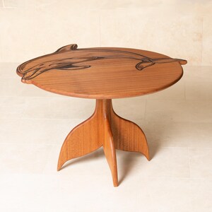 Dolphin Engraved Coffee Table | Round Hardwood Table | Artisan Handmade ...