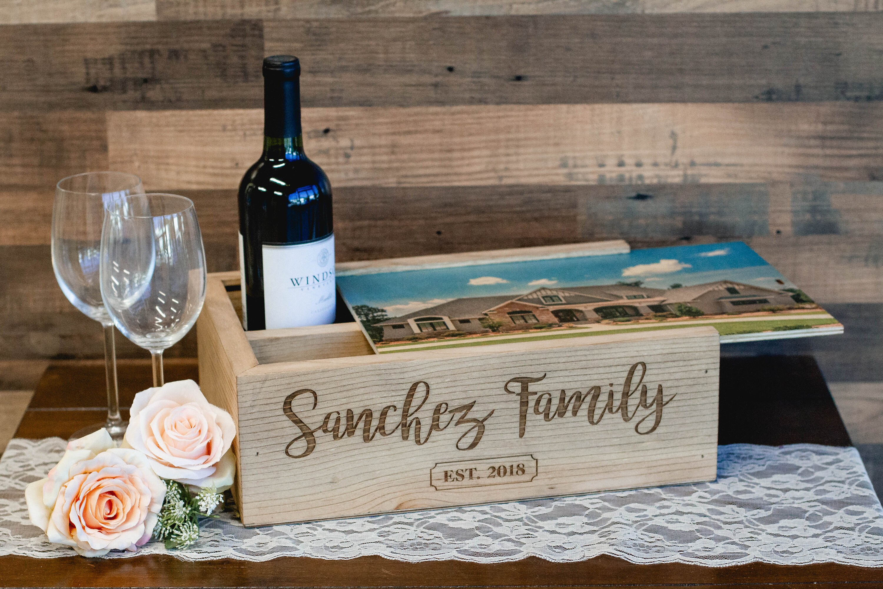 Personalized Double Wine Box Your Custom Photo on Wood Lid | Etsy