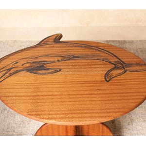 Dolphin Engraved Coffee Table | Round Hardwood Table | Artisan Handmade ...