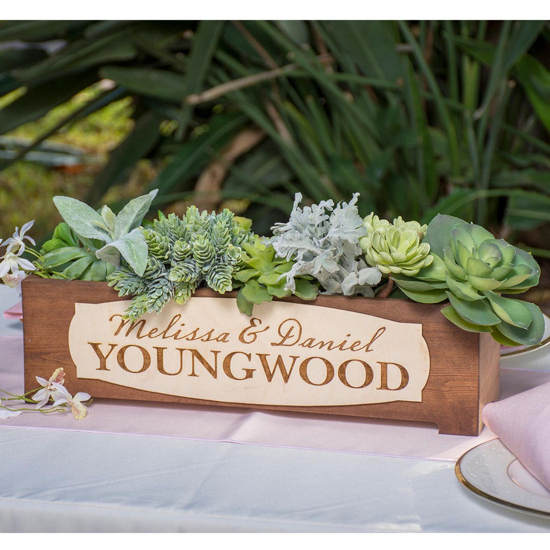 Personalized Rustic Wood Planter Box Wedding Centerpiece Vase - First ...