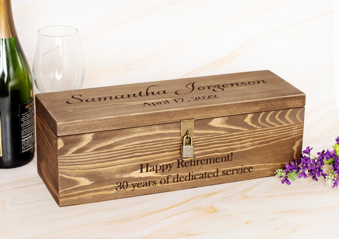 Retirement Wine Box With Lock | Personalized With Name and Date, Custom ...