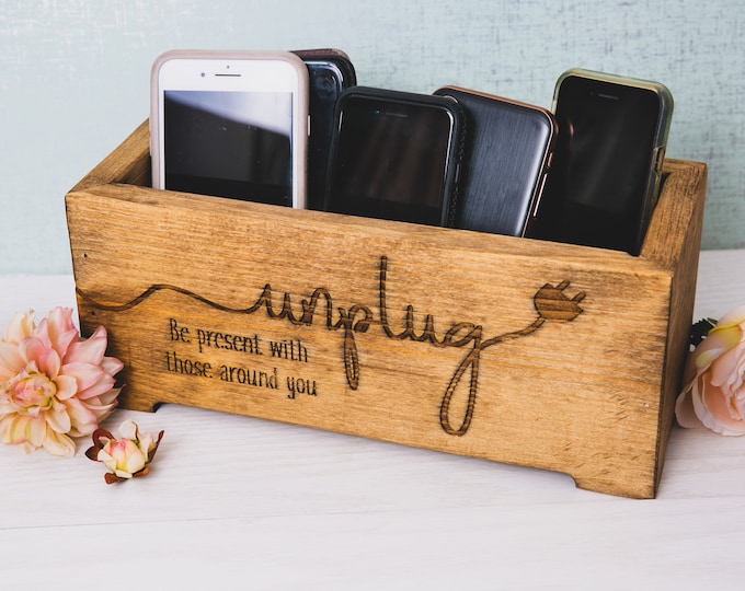 Unplug Box Rustic Wood Planter Personalized Family Cell Phone Holder - Etsy