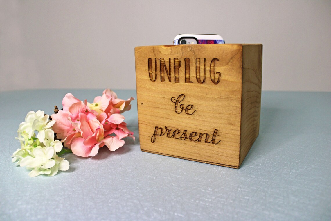 Unplug Box Rustic Be Present Box Wood Cell Phone Holder | Etsy