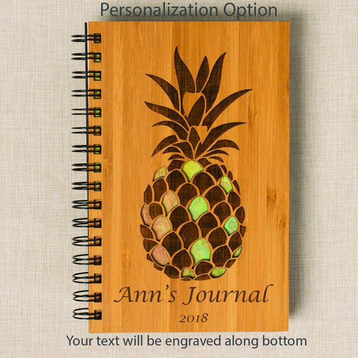 Pineapple Personalized Wood Journal Bamboo Alder Birch - Etsy