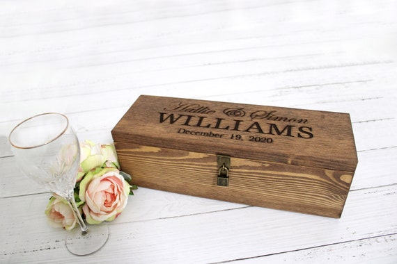 Wine Box with Lock Personalized with First Names Last Name | Etsy