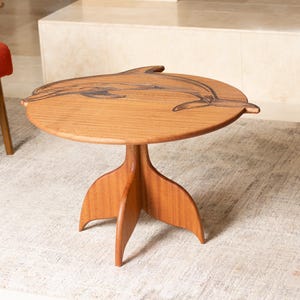 Dolphin Engraved Coffee Table | Round Hardwood Table | Artisan Handmade ...