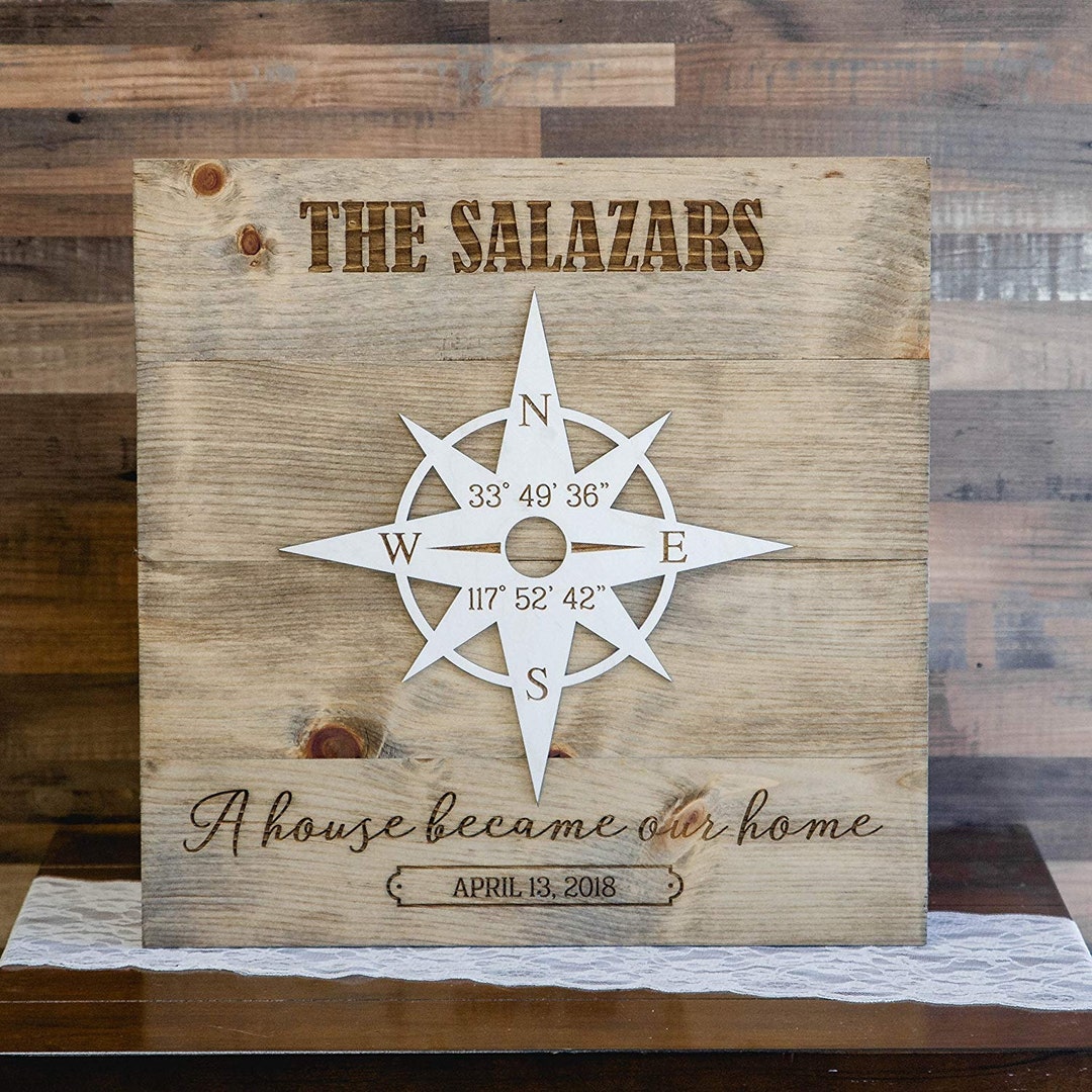 Personalized Family Sign With Compass Rose | Name and Latitude ...