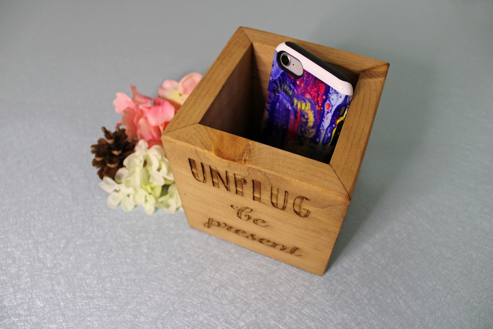 Unplug Box Rustic Be Present Box Wood Cell Phone Holder | Etsy