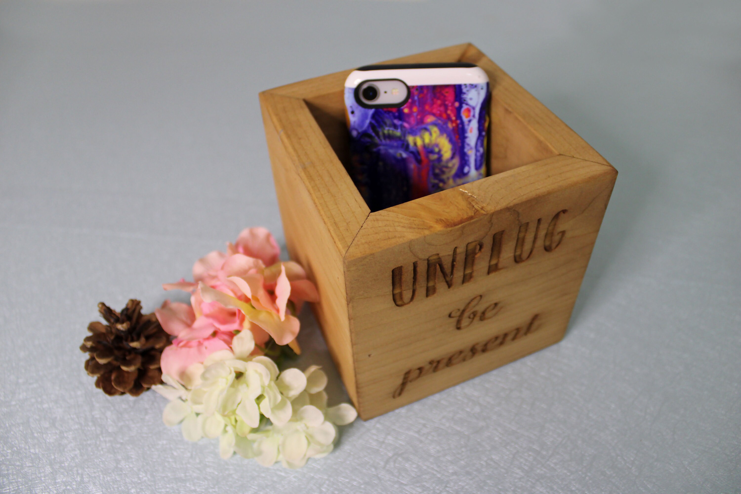 Unplug Box Rustic Be Present Box Wood Cell Phone Holder | Etsy