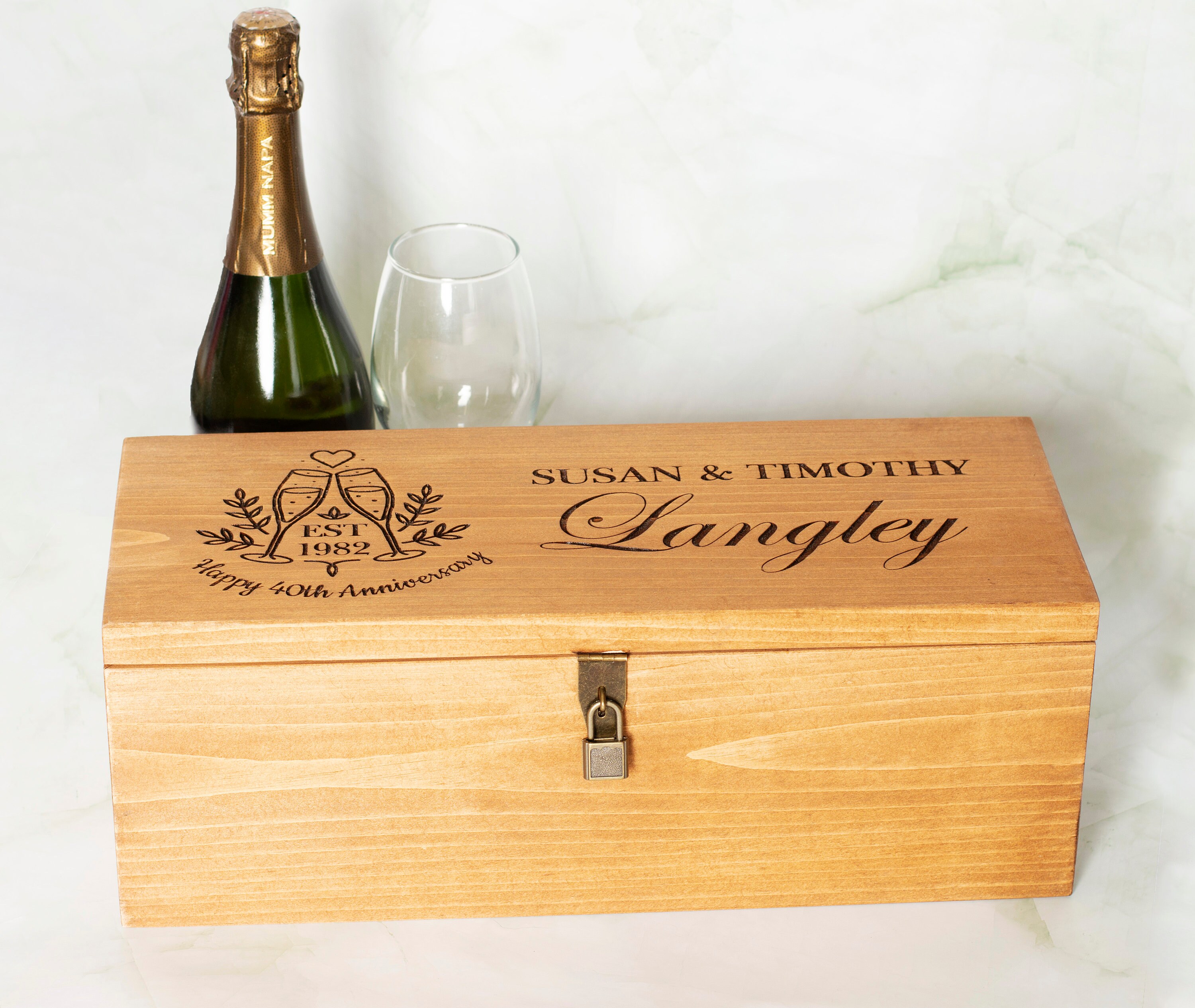 Champagne Box With Lock | Extra Large Wine Box | Anniversary Time ...