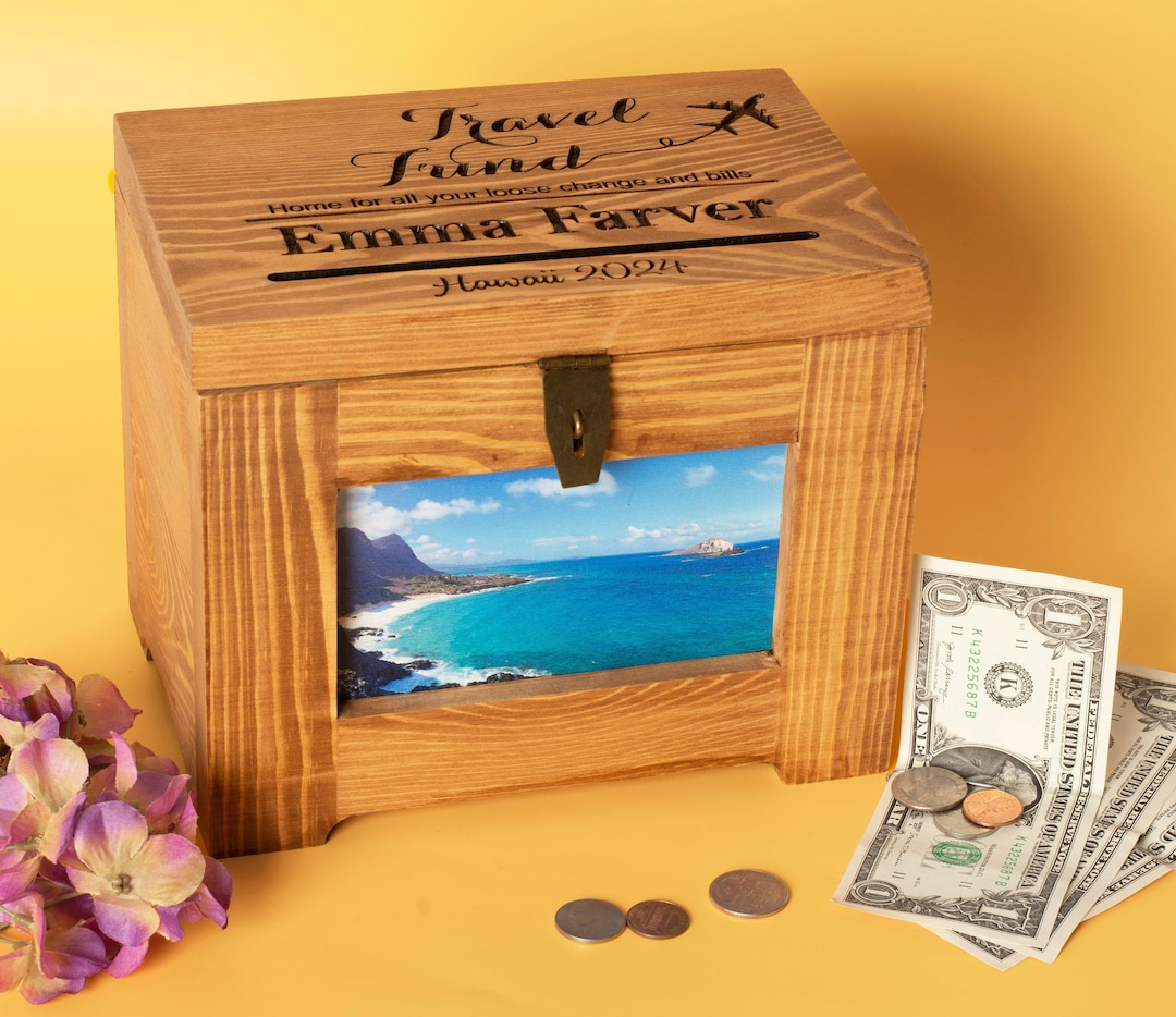 Travel Fund Box | Vacation Savings Bank | Personalized Name, Text ...