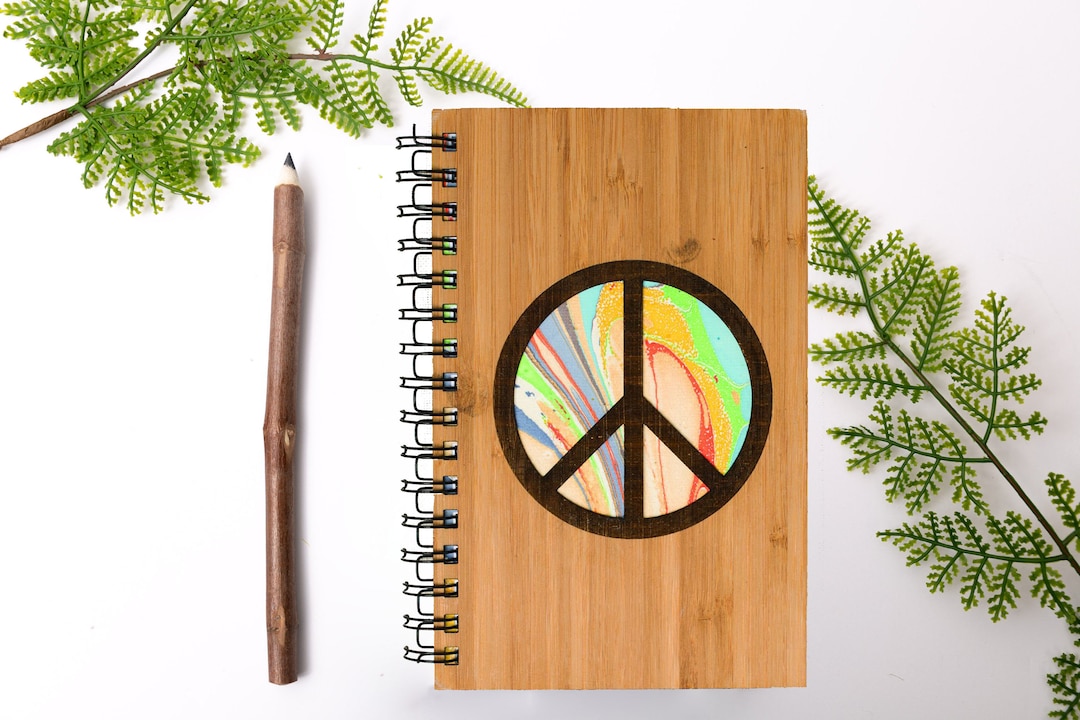 Peace Sign Personalized Wood Journal - Bamboo, Birch Options - Etsy