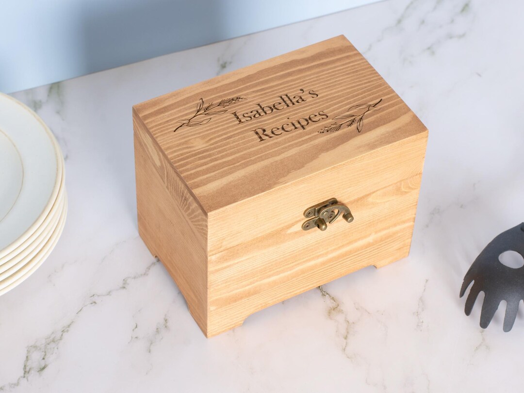Wood Recipe Box Engraved, Kitchen Gifts for Mom, Custom Recipe Box for ...
