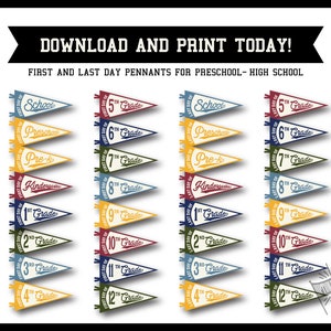 First & Last Day of School Pennants- Digital Download- Multi Colored - Etsy