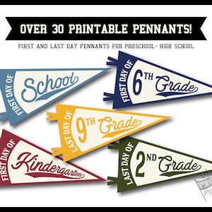 First & Last Day of School Pennants- Digital Download- Multi Colored - Etsy