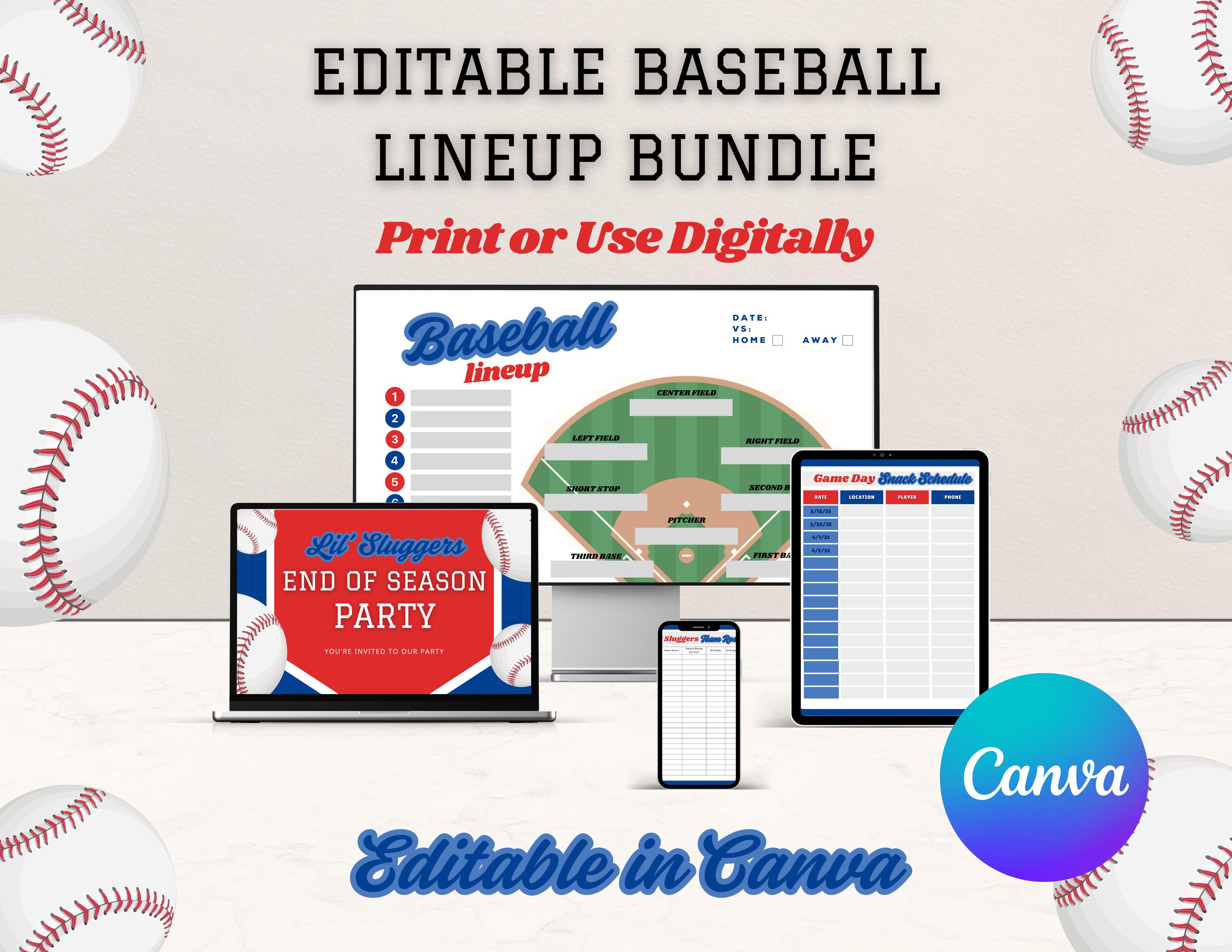 Editable Baseball & Softball Lineup + Field Position Sheet | Instant ...