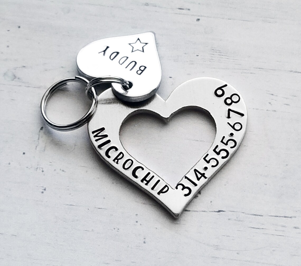 Custom Heart Shaped Dog Tag, Pet ID, Personalized, Hand Stamped - Etsy