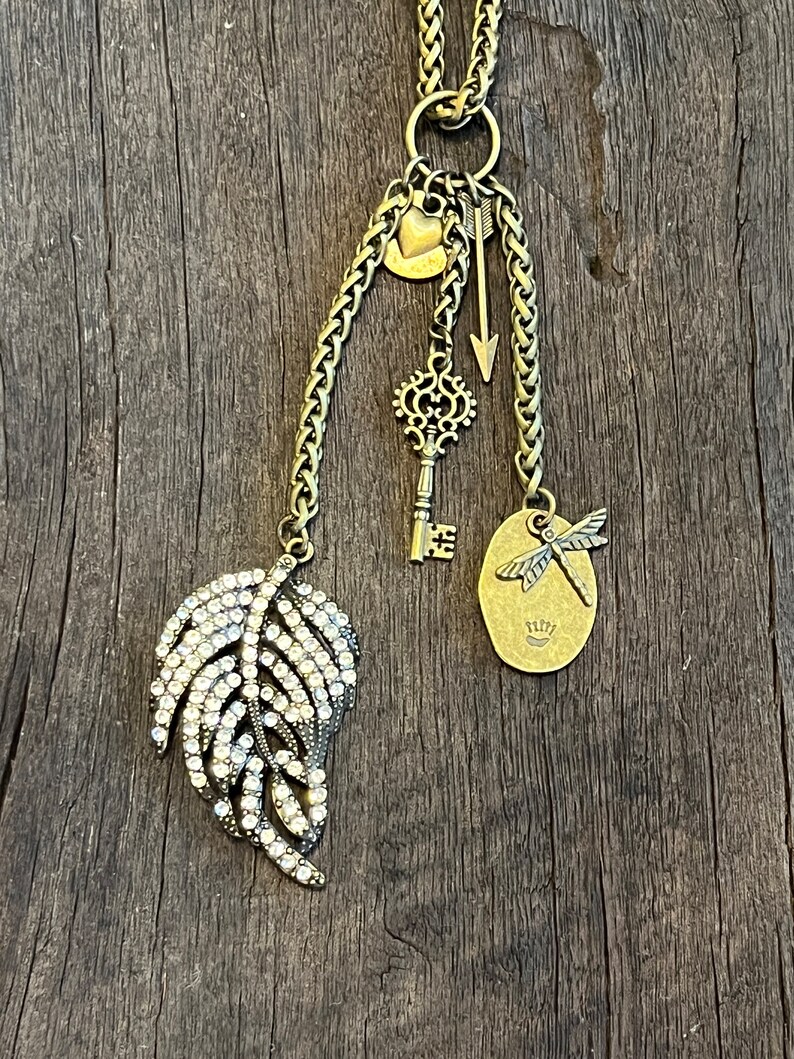 Long Bronze Necklace With Multiple Charms/pendants - Etsy