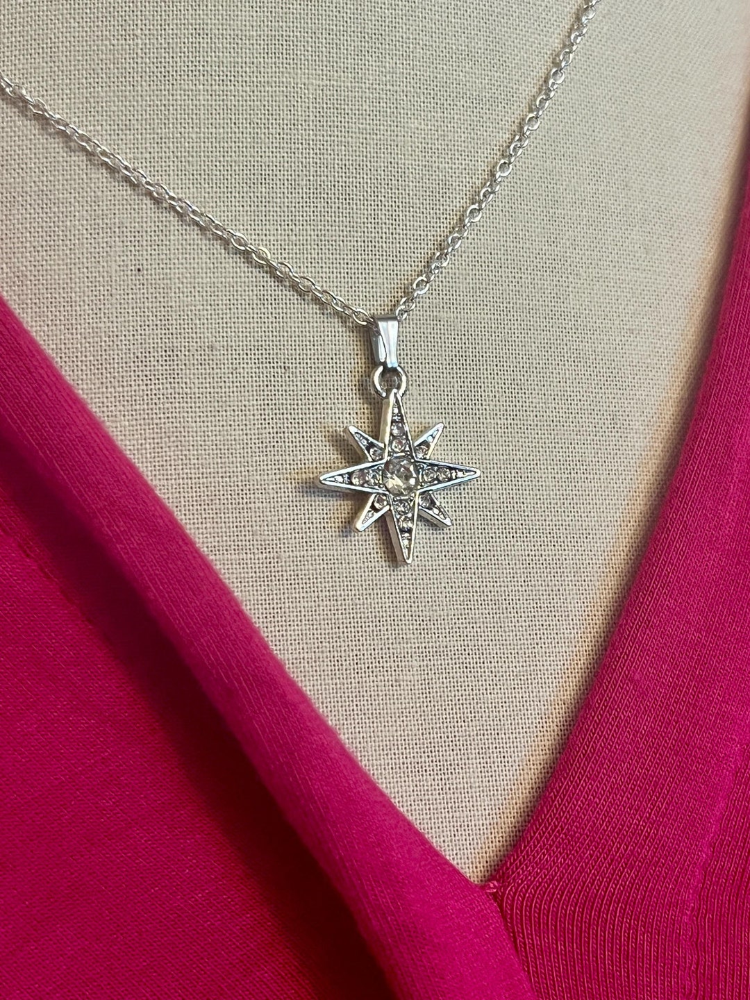 Starburst Rhinestone Pendant Necklace: Silver Star Jewelry - Etsy