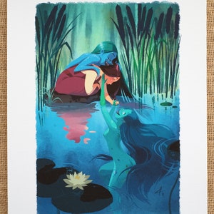 Rusalka, Illustration, Drawing, Art Print, Lake, Water, Fairytale, 8x11 ...
